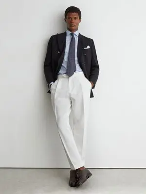 REISS Captain Hopsack Double-breasted Blazer Classic-fit With Wool - Navy