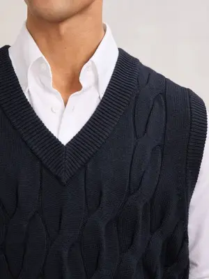REISS Cable-knit Wool V-neck Vest