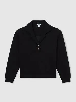 REISS Bella Premium Interlock Collar Sweatshirt - Black