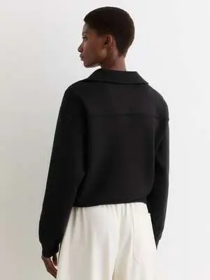 REISS Bella Premium Interlock Collar Sweatshirt - Black