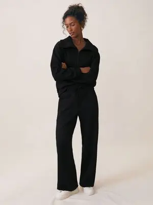 REISS Premium Interlock Wide-leg Joggers - Black