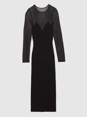 REISS Mesh Rib-knit Sweetheart Midi Dress
