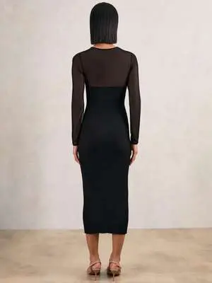 REISS Mesh Rib-knit Sweetheart Midi Dress