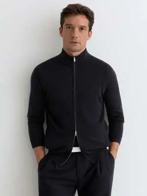 REISS Wool Zip-through Gilet - Navy