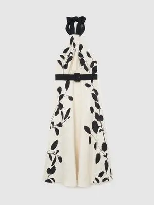 REISS Jacquard Printed Halterneck Midi Dress