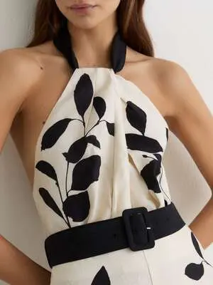REISS Jacquard Printed Halterneck Midi Dress