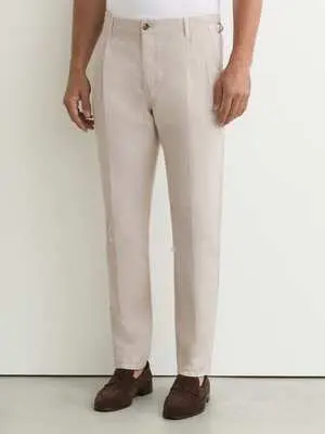 REISS Cotton-linen Side-adjuster Tapered Trousers - Stone
