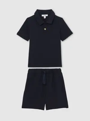REISS Vola 3-9 Yrs Waffle Polo And Shorts