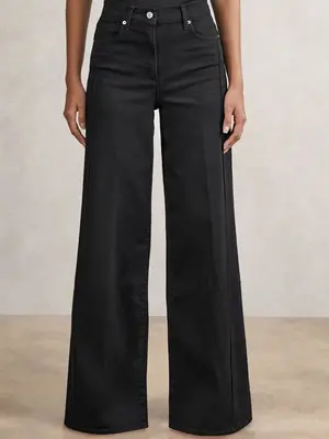 REISS Stretch-cotton Wide-leg Jeans - Black