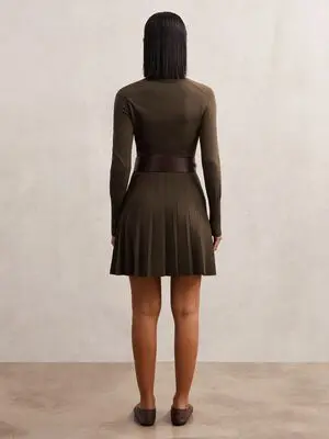 REISS Knitted Belted Skater Mini Dress