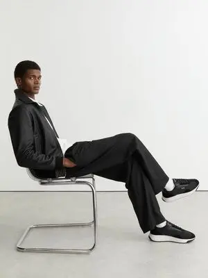 REISS Emmett Bonded-leather Suede Running Trainers - Black