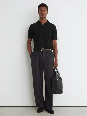 REISS Merino Wool Open Collar Polo Shirt