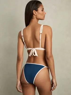REISS Blue & White Contrast-trim Bikini Bottoms