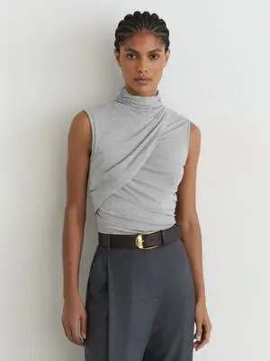 REISS Wanda Marl Ruched High-neck Top