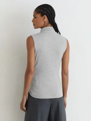 REISS Wanda Marl Ruched High-neck Top