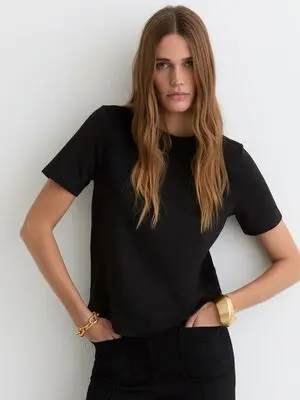 REISS Stretch-cotton Ribbed-neck T-shirt - Black