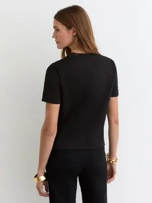 REISS Stretch-cotton Ribbed-neck T-shirt - Black