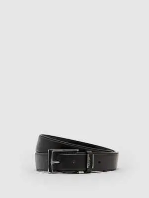 REISS Leather Logo-detail Belt - Black