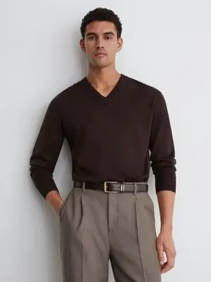 REISS Leather Logo-detail Belt - Dark Brown