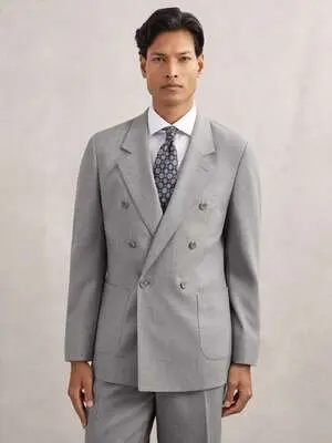 REISS Tailored-fit Double-breasted Blazer - Soft Grey