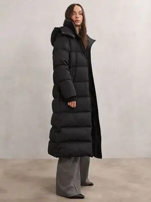 REISS Petite Belted Longline Hooded Puffer Coat