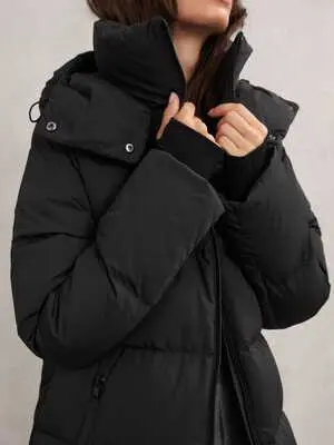 REISS Petite Belted Longline Hooded Puffer Coat