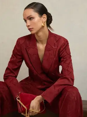 REISS Atelier Jacquard Double-breasted Blazer - Red