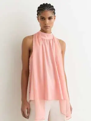 REISS Satin Sleeveless Scarf-neck Top - Pink