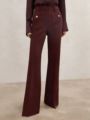 REISS Button-pocket Flared Trousers - Dark Red