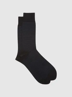 REISS Black & Navy Stripe Cotton-blend Striped Socks - Black/navy