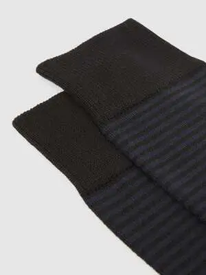 REISS Black & Navy Stripe Cotton-blend Striped Socks - Black/navy