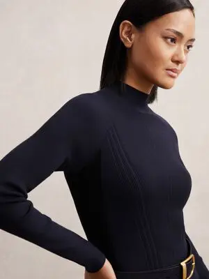 REISS Zadie Knitted Contrast Panel Midi Dress
