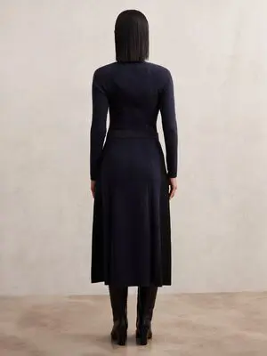 REISS Zadie Knitted Contrast Panel Midi Dress