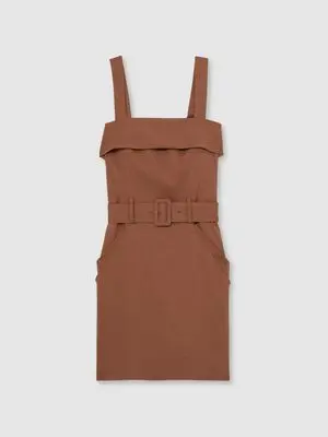 REISS Belted Mini Dress - Brown