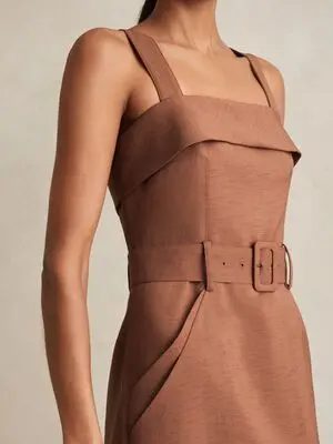 REISS Belted Mini Dress - Brown