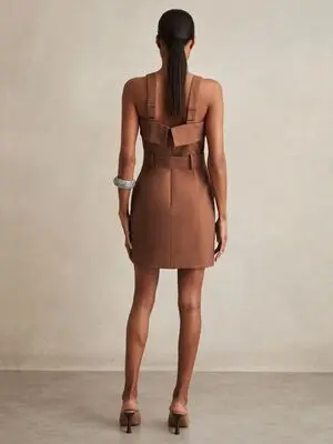 REISS Belted Mini Dress - Brown