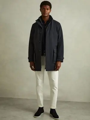 REISS Hybrid Removable-gilet Overcoat - Navy
