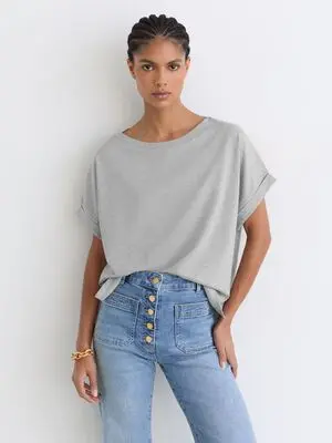 REISS Cotton Wide-neck Relaxed-fit T-shirt - Grey Marl