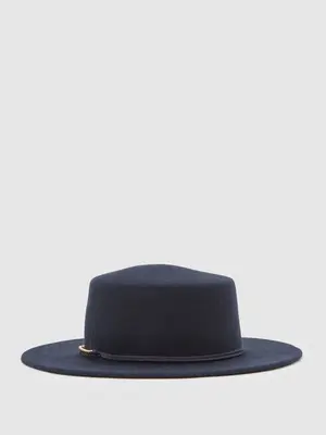 REISS Wool Felt Chain-strap Fedora Hat - Navy