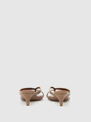 REISS Leather Lizard-effect Kitten-heel Sandals