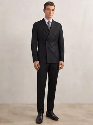 REISS Wool-flannel Tailored-fit Suit Trousers - Navy