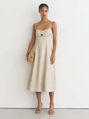 REISS Linen-blend Fit-and-flare Midi Dress - Neutral