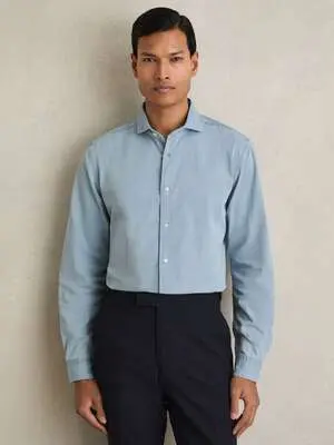 REISS Washed Chambray Button-through Shirt - Blue