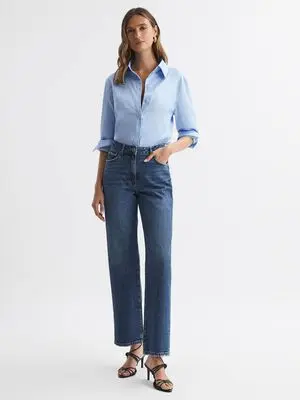 REISS Selin Straight Leg Jeans Cotton Pritned