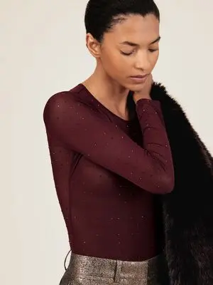REISS Crystal-embellished Mesh Bodysuit - Red