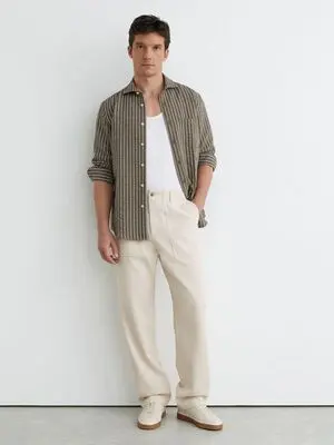 REISS Cotton And Wool Relaxed-fit Trousers - Stone