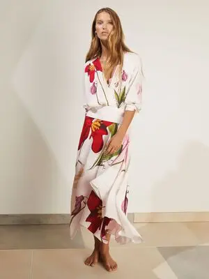 NEW YORK BOTANICAL GARDENS Cream & Red Floral Print Maxi Dress - Cream/red