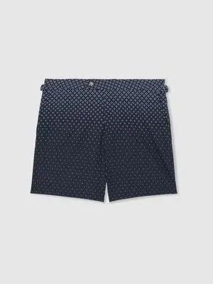 REISS Ombré Geometric-print Swim Shorts - Navy
