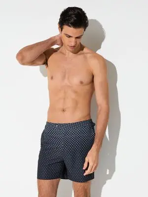 REISS Ombré Geometric-print Swim Shorts - Navy