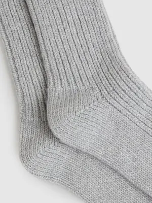 REISS Wool Blend Rib Knit Crew Socks - Grey